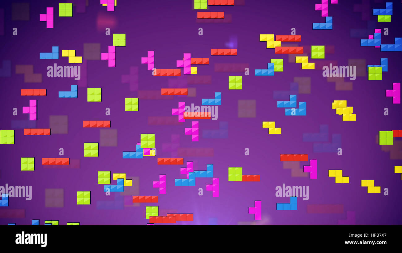3d rendering of Tetris Geometric shapes on a violet background Stock ...