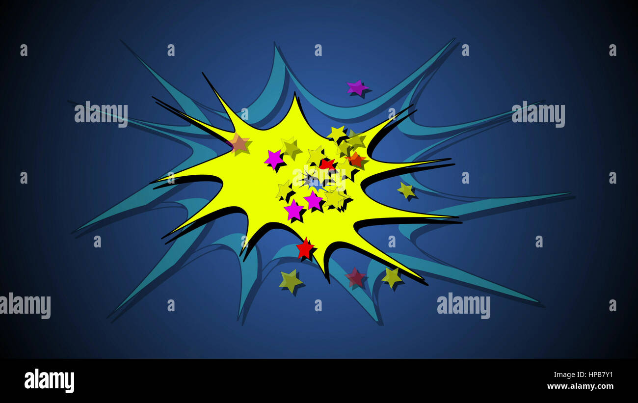 3d illustration comic explosion boom elements on a dark blue backdrop ...