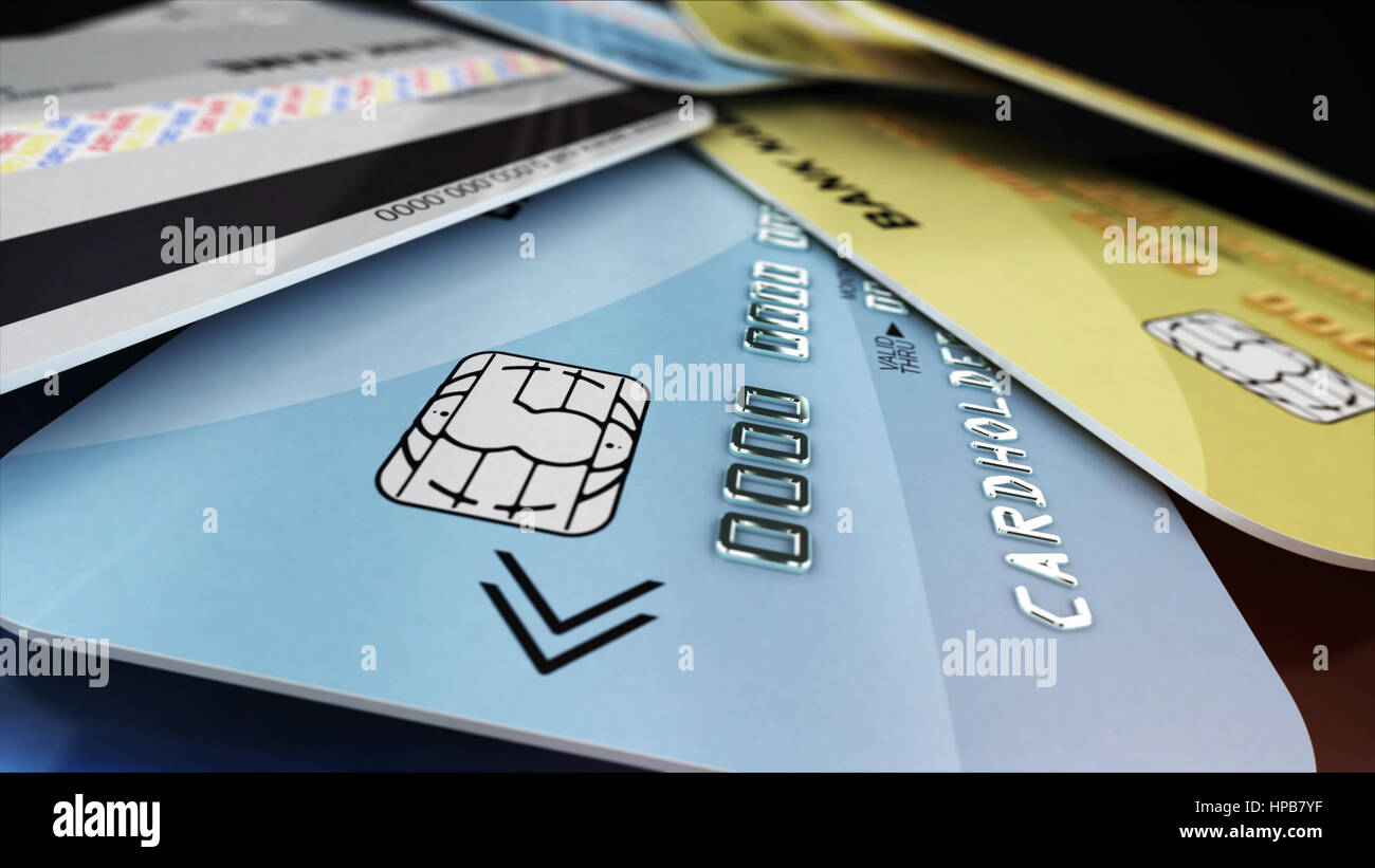 Credit Card Payments concept. A few plastic cards on a black background ...
