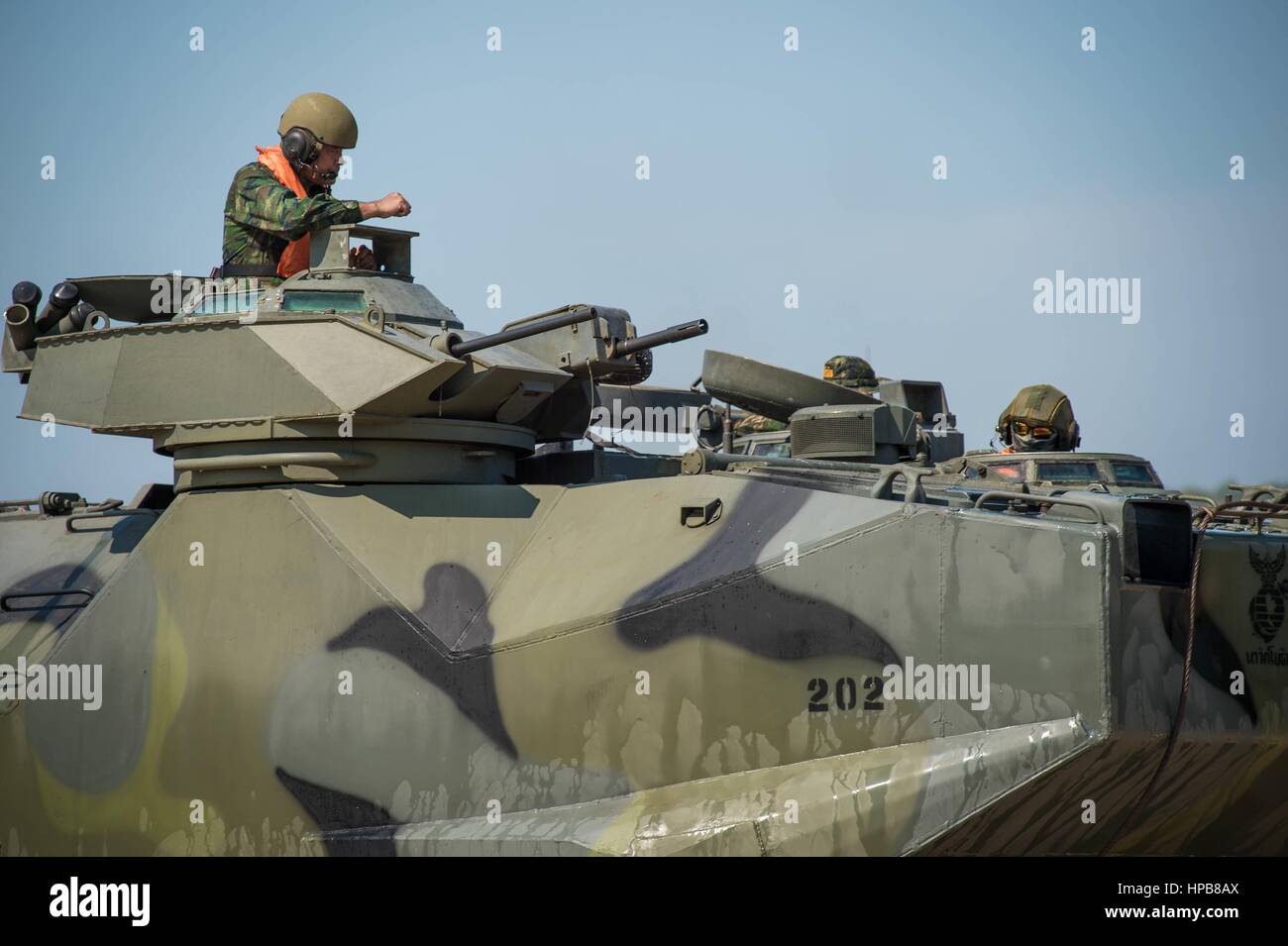 Royal Thai Marine Corps amphibious assault vehicles land on the beach ...
