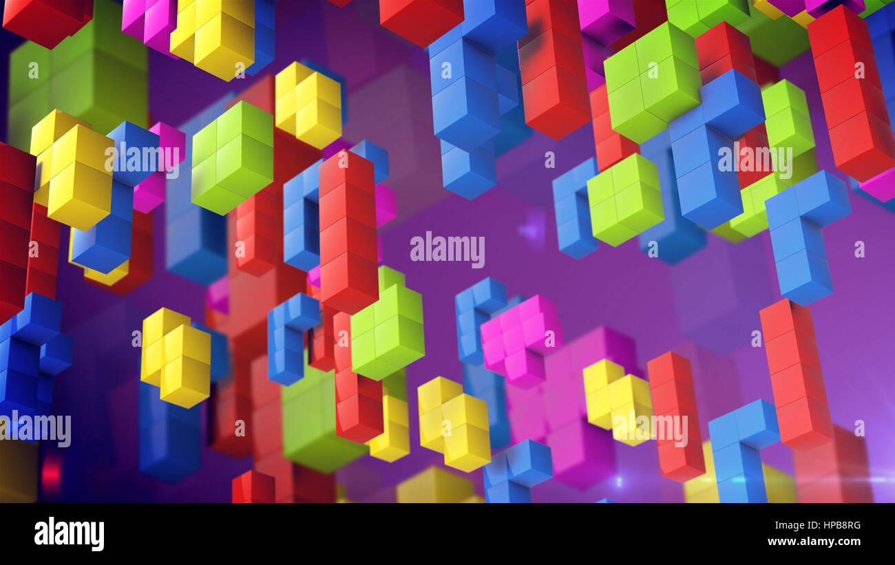 3d rendering of Tetris game. Beautiful backdrop with 3d tetris blocks ...