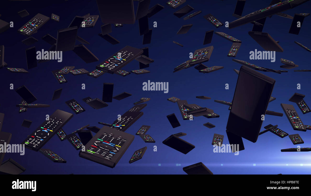 Remote controllers falling down. 3d rendering Stock Photo - Alamy