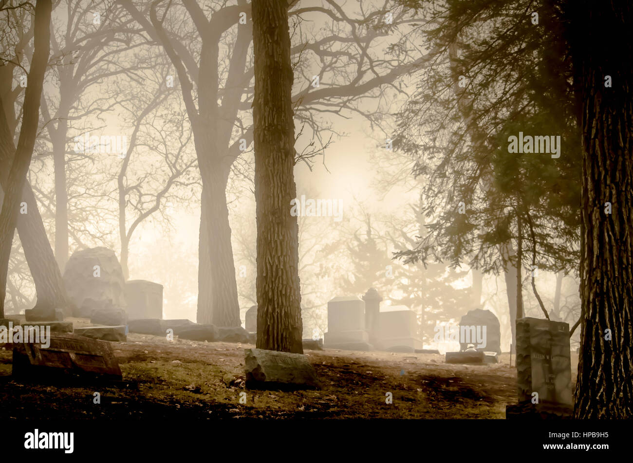 Cemetery in mist hi-res stock photography and images - Alamy