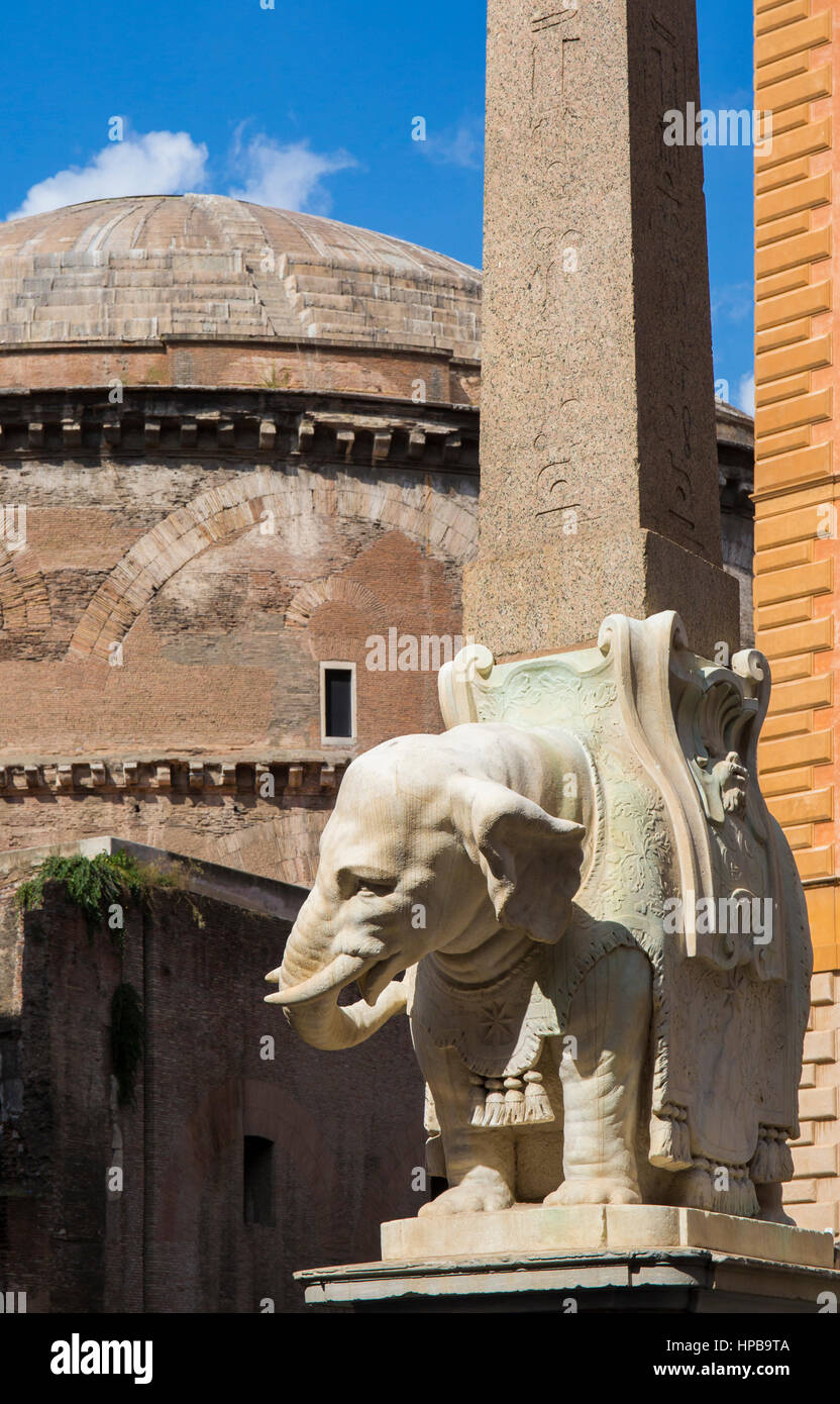 Bernini's 'Little Elephant' in Piazza della Minerva with The Pantheon ...
