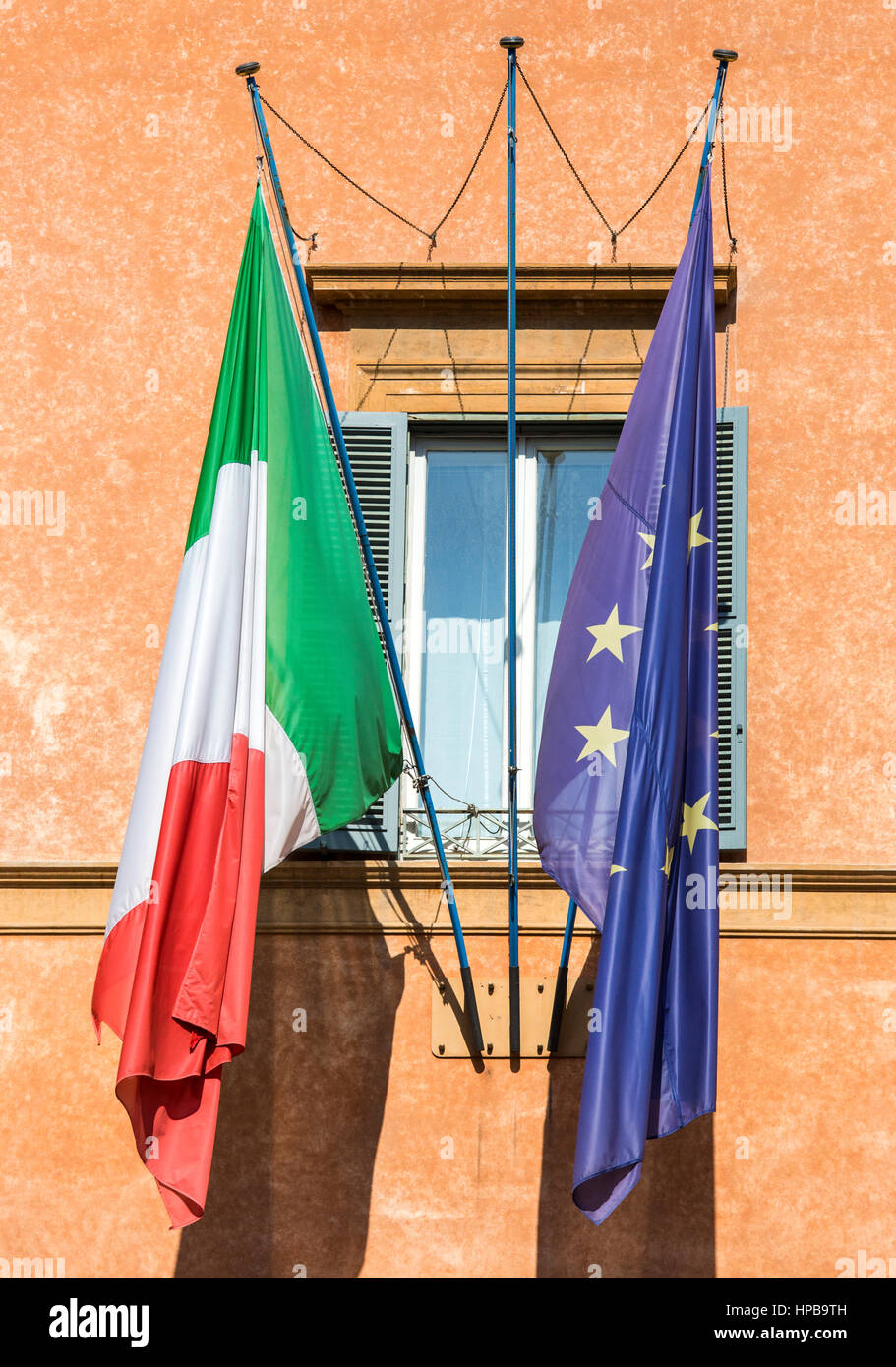 The Italian and European Union flags, Rome, Lazio, Italy, Europe Stock ...