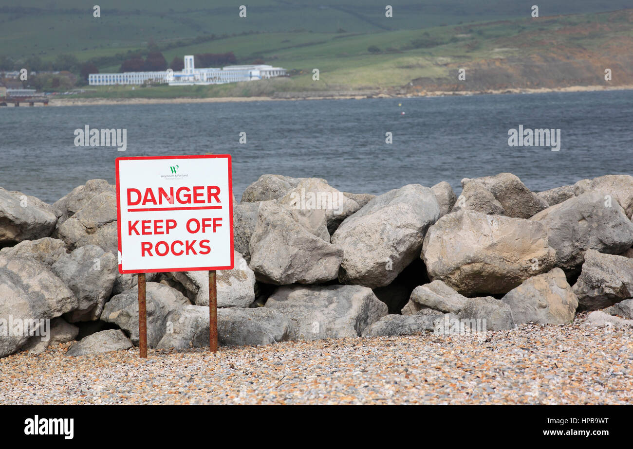Danger sign on Weymouth Beach, Weymouth, Dorset, England, Europe Stock ...