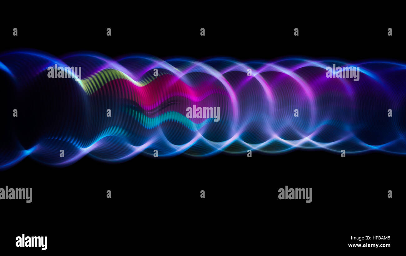 Sound waves in the visible blue color in the dark Stock Photo - Alamy