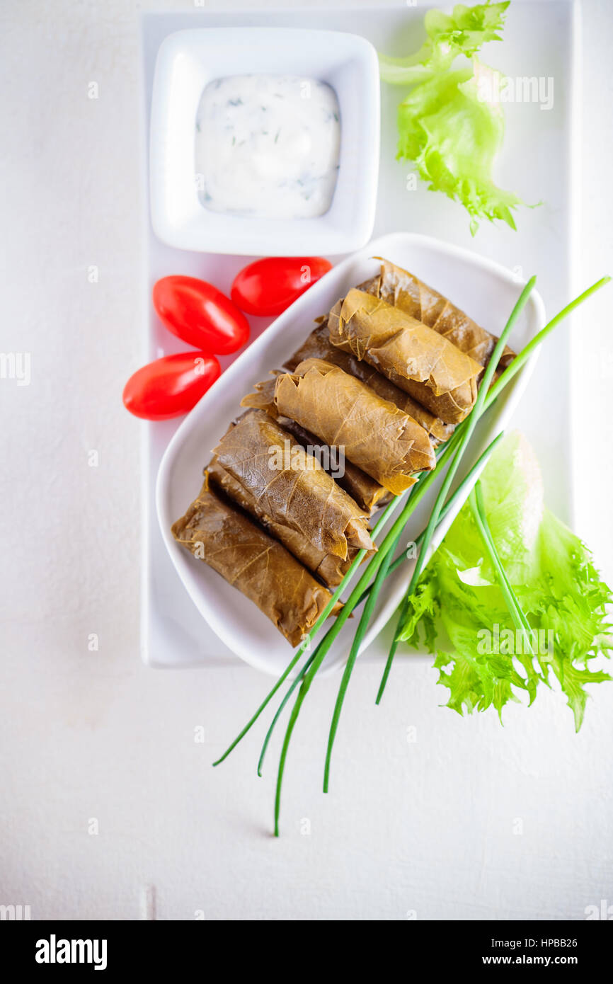 Dolma, stuffed grape leaves, turkish and greek cuisine Stock Photo - Alamy