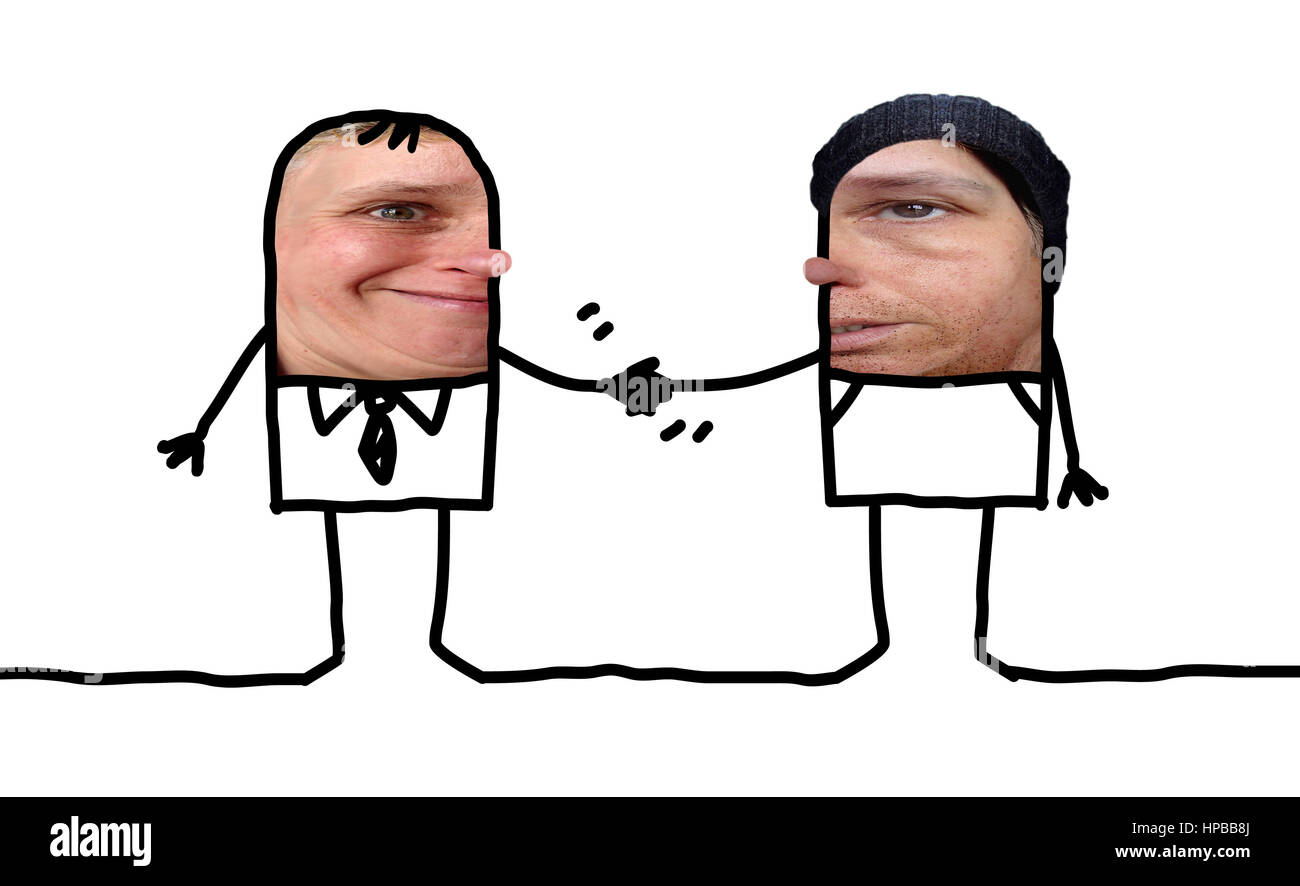 Cartoon people different men handshake hi-res stock photography and ...