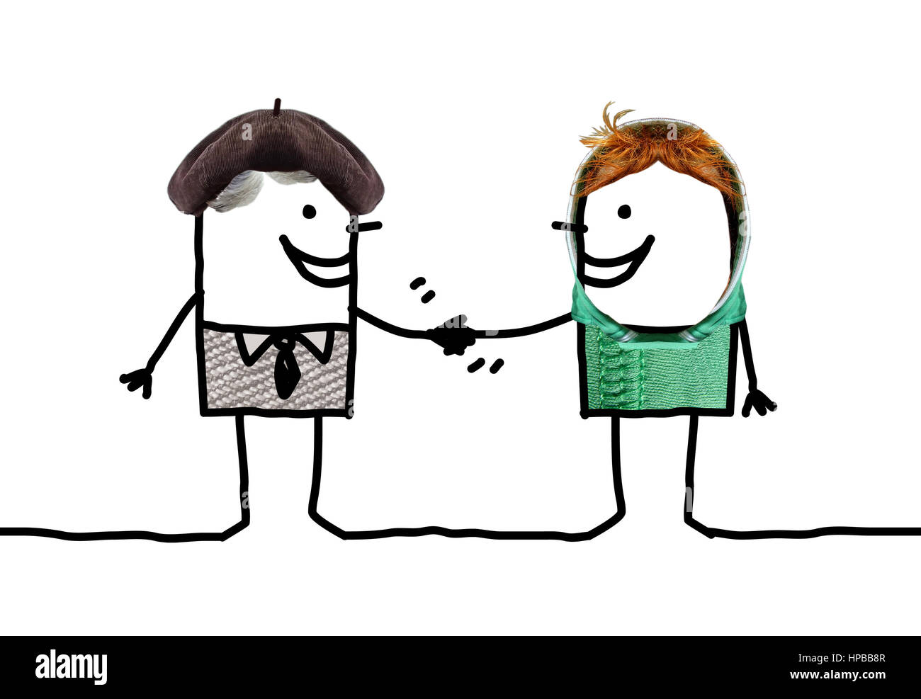 Cartoon people - different men handshake Stock Photo - Alamy