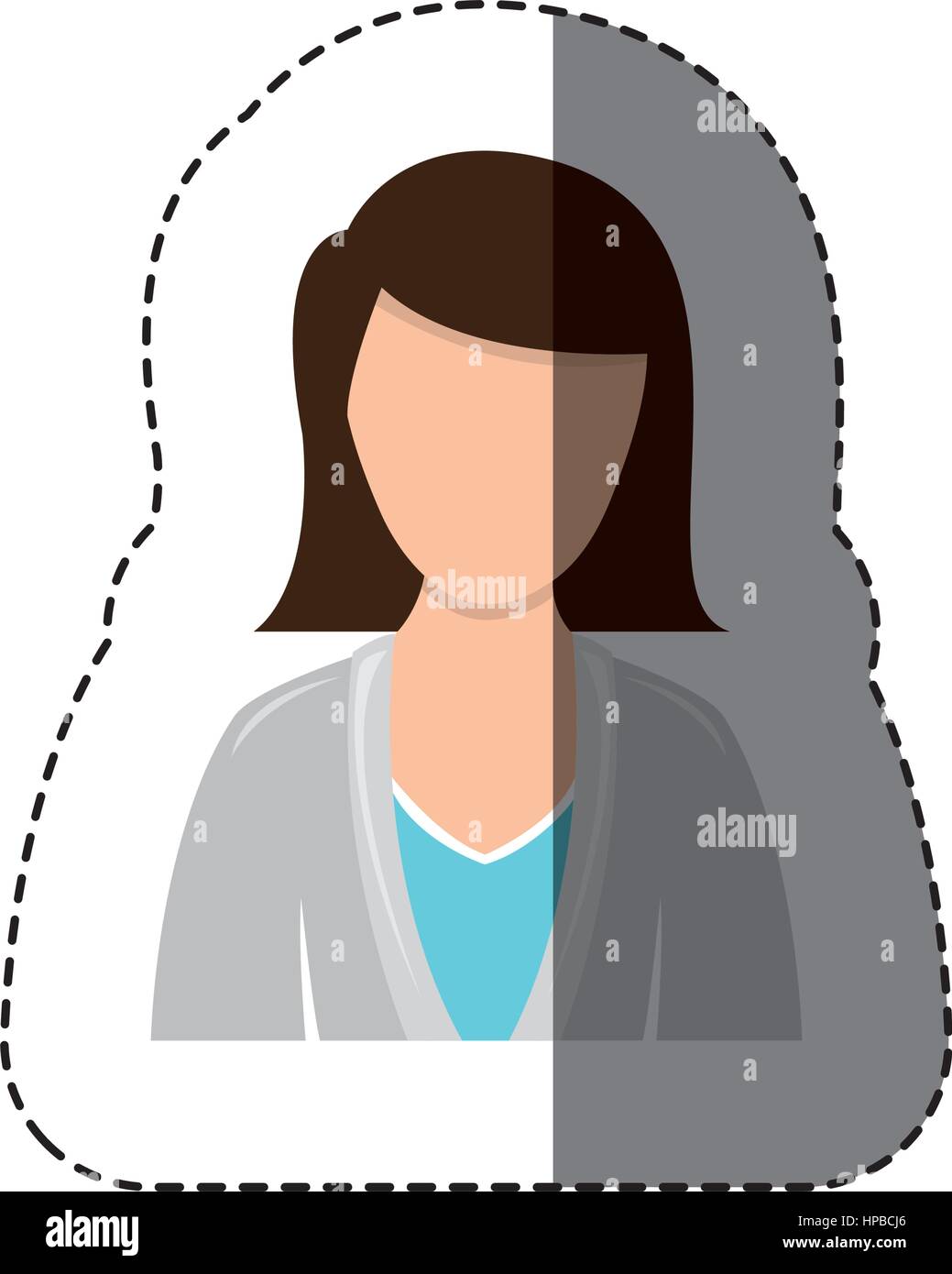 color sticker half body woman with jacket and short hair without face ...