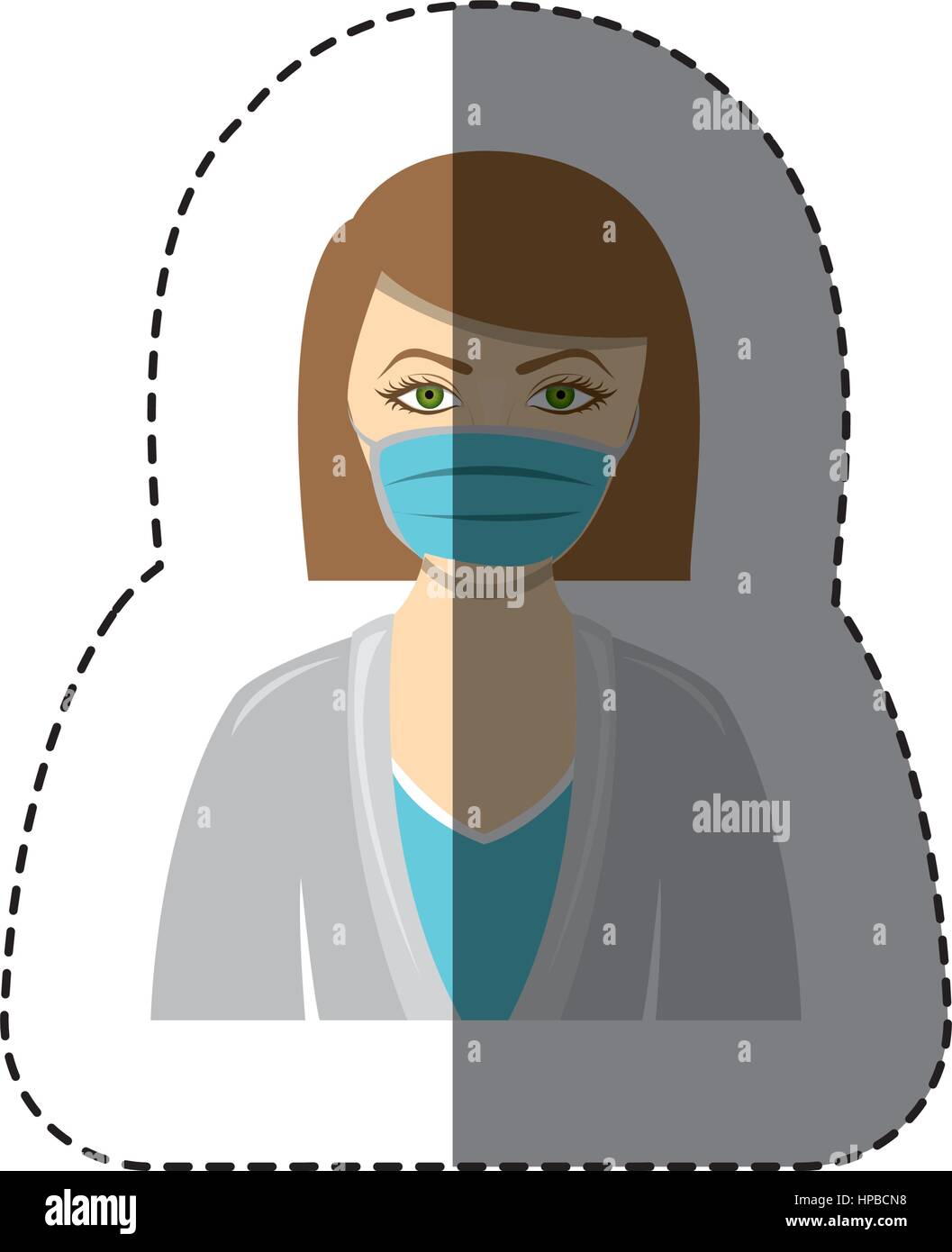 color sticker with half body of nurse with mouth cap Stock Vector Image ...
