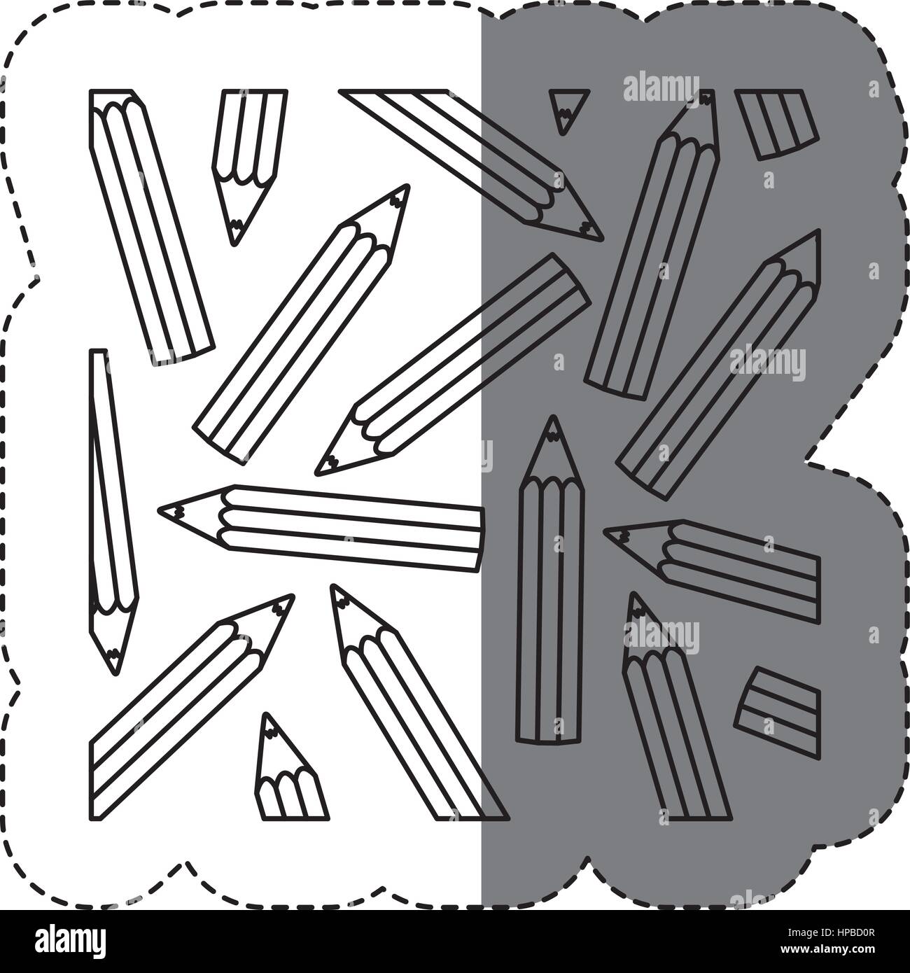 monochrome sticker contour with pattern of pencils Stock Vector Image ...