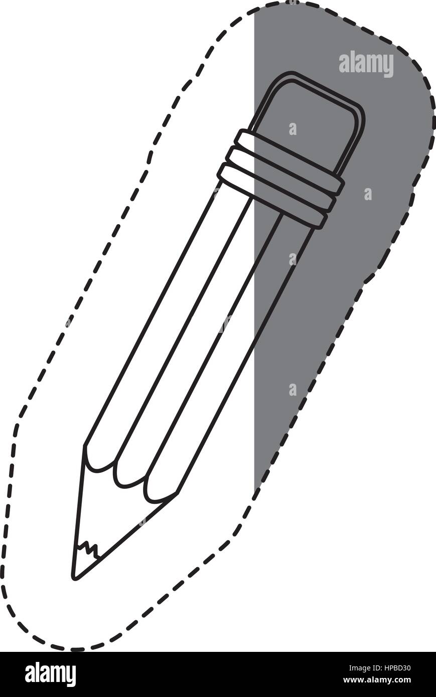 monochrome sticker contour with pencil with eraser Stock Vector Image ...