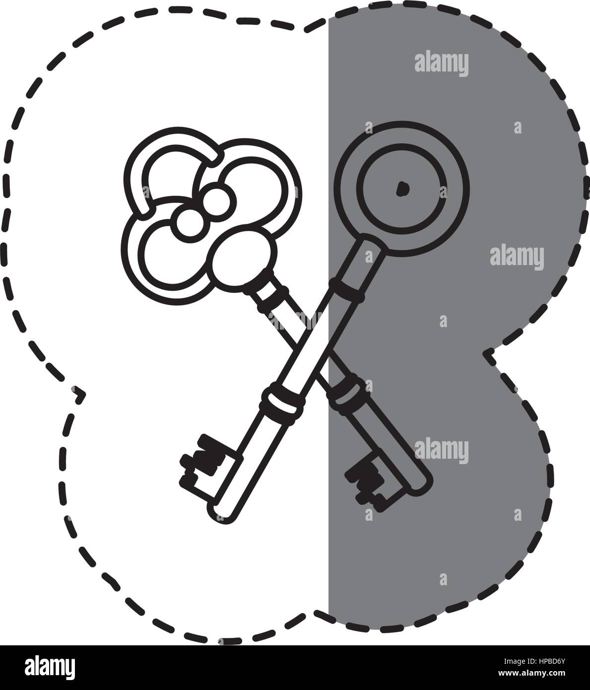 monochrome contour sticker with silhouette of crossed vintage keys ...
