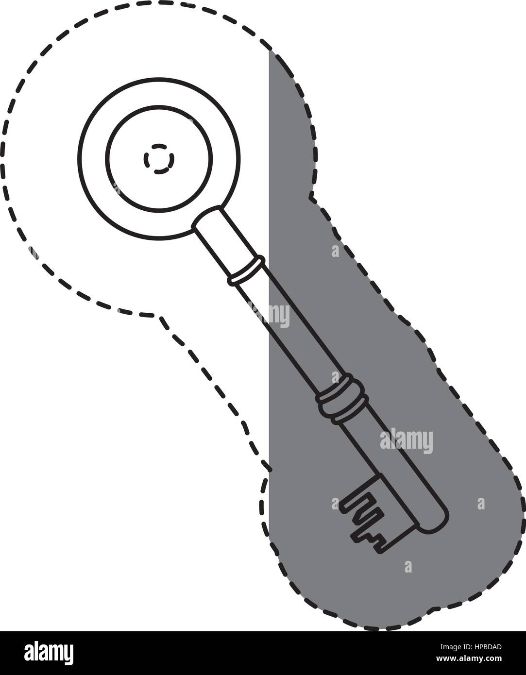 monochrome contour sticker with silhouette of rounded shape vintage key ...