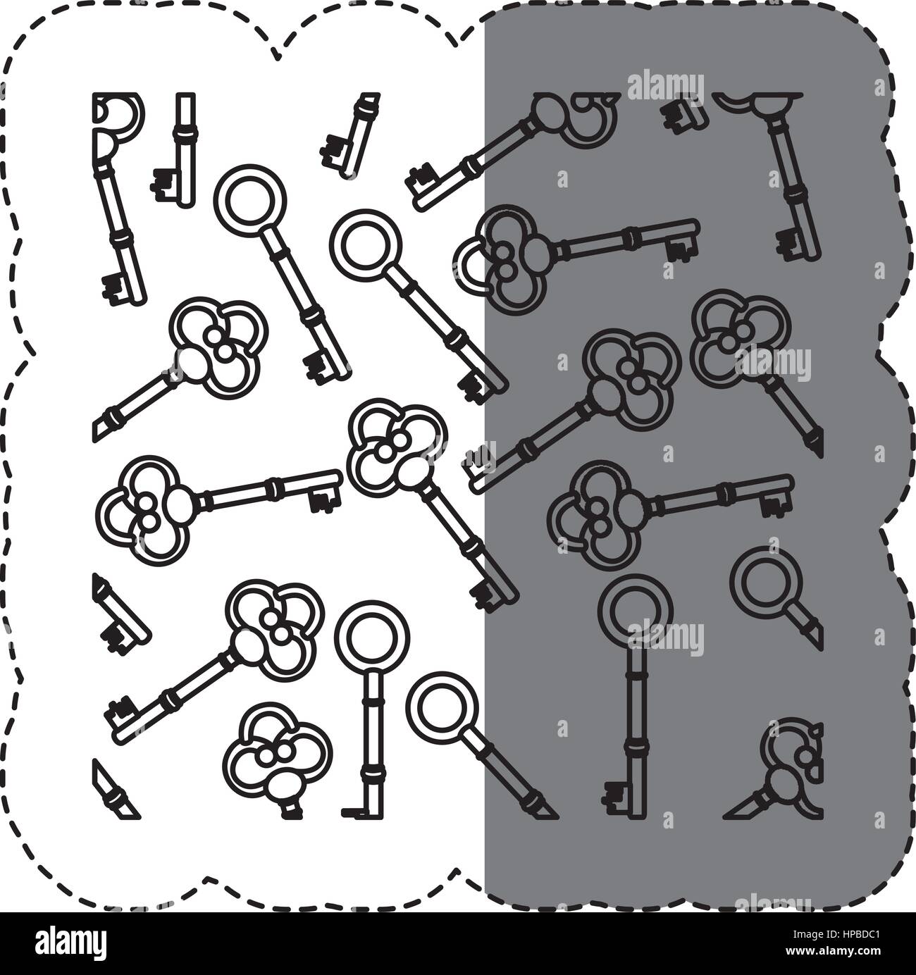 monochrome contour sticker with pattern of vintage keys Stock Vector ...