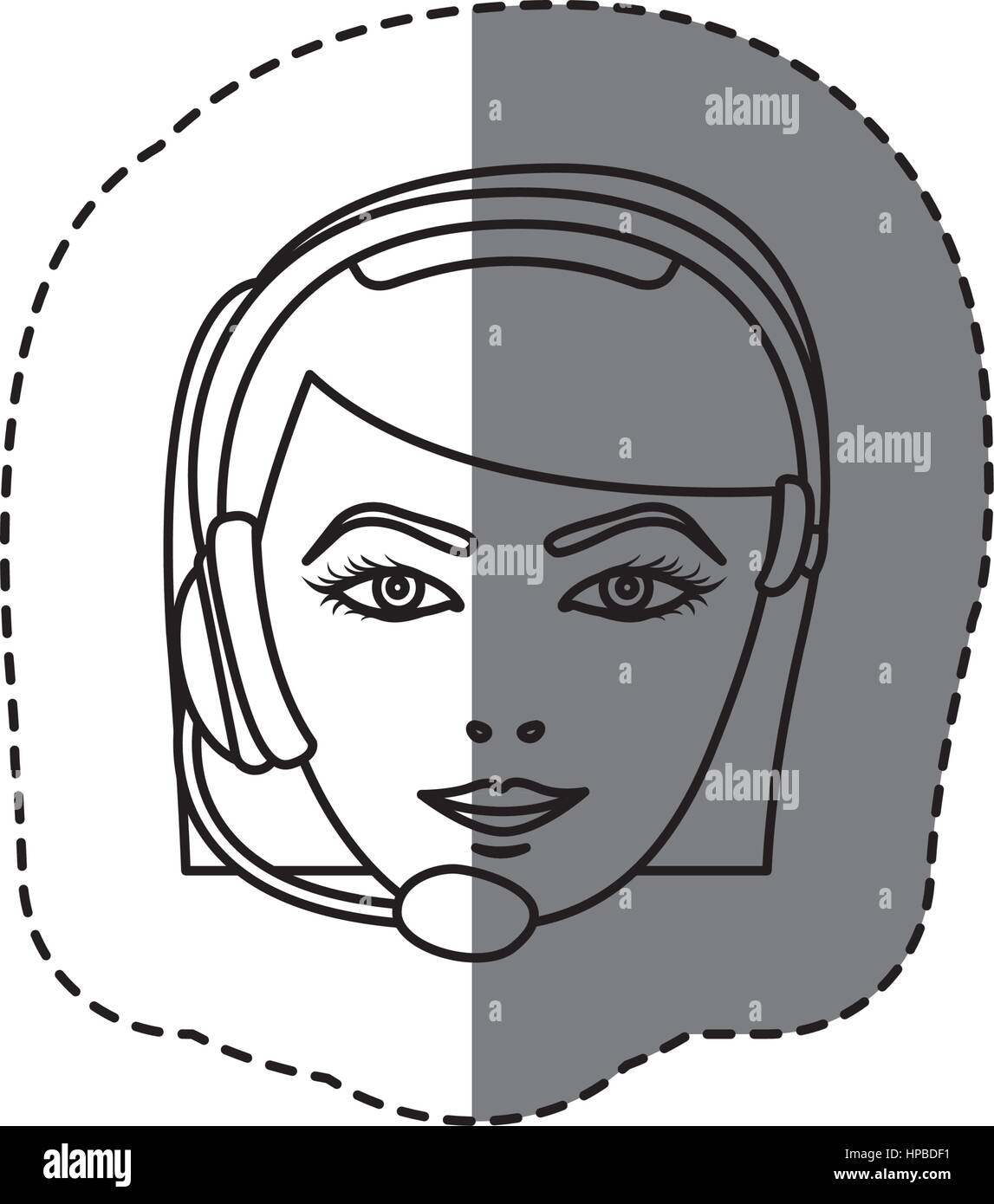 monochrome contour sticker with head of female customer service Stock ...