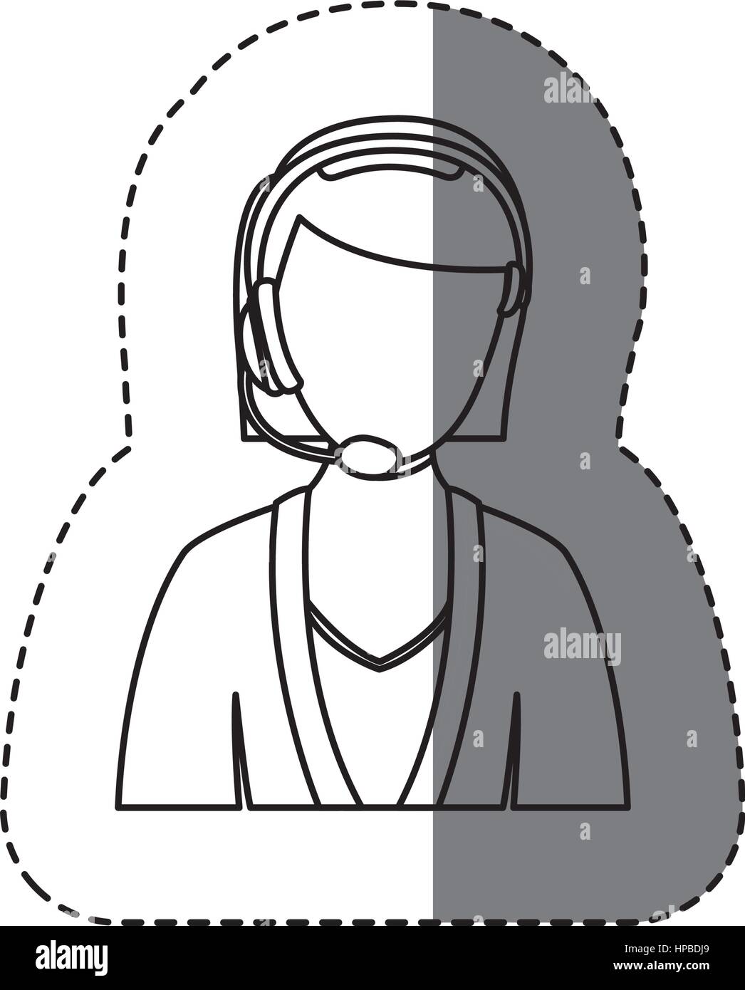 monochrome contour sticker with half body of female customer service ...