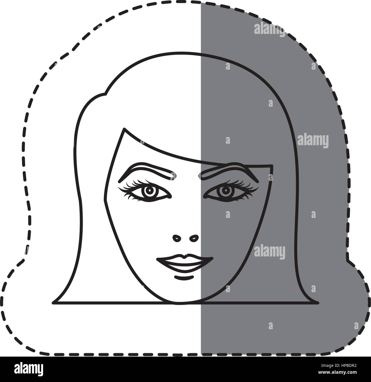monochrome contour sticker with head of woman with short hair Stock ...