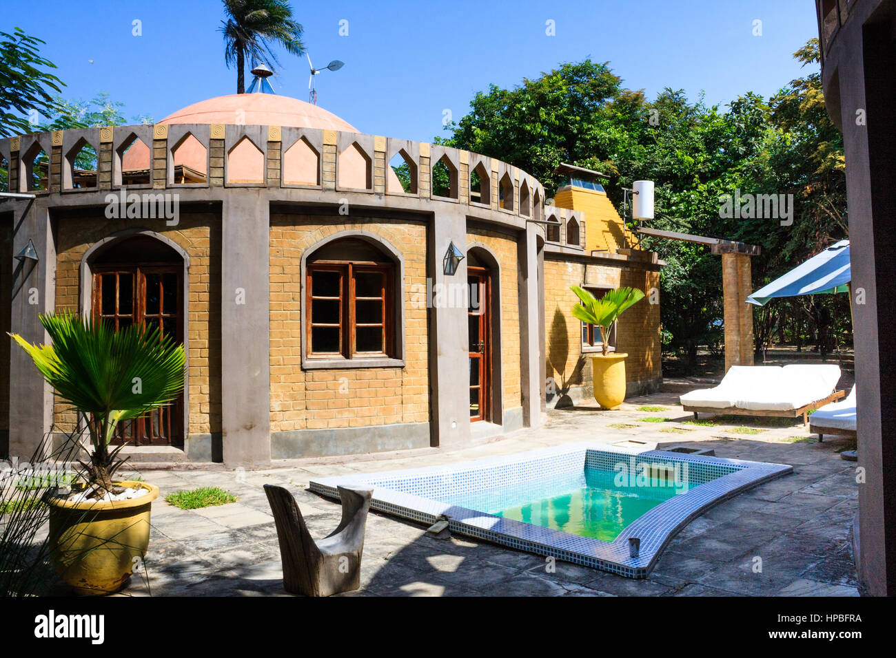 Colourful architecture at an eco hotel resort in The Gambia Stock Photo ...