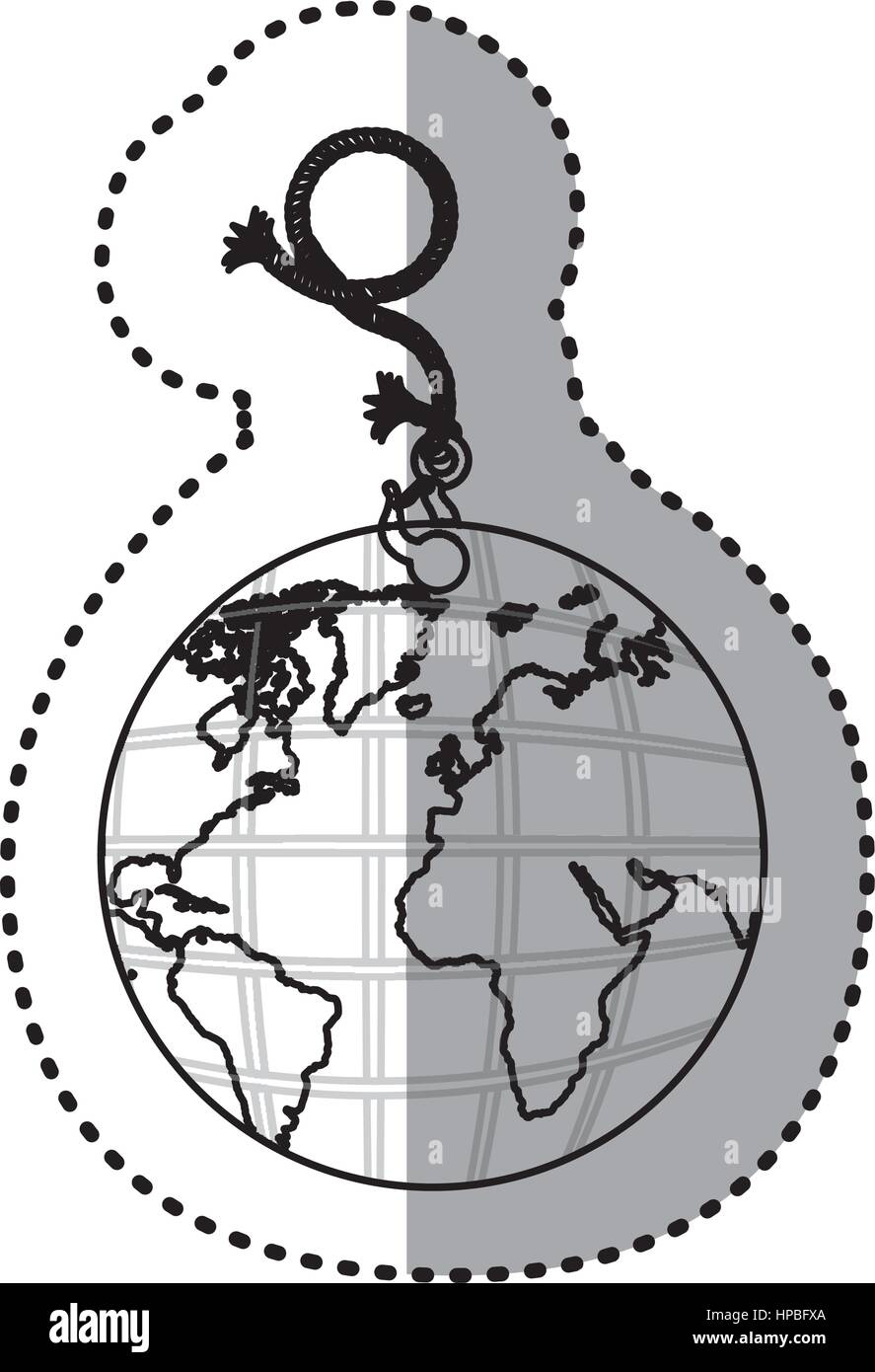 sticker silhouette hanging rope with metal hook and earth world map ... sticker silhouette hanging rope with metal hook and earth world map ...