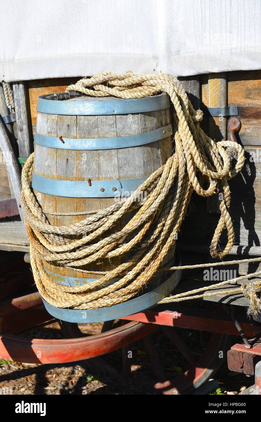 Old Water Barrel and Rope Stock Photo - Alamy