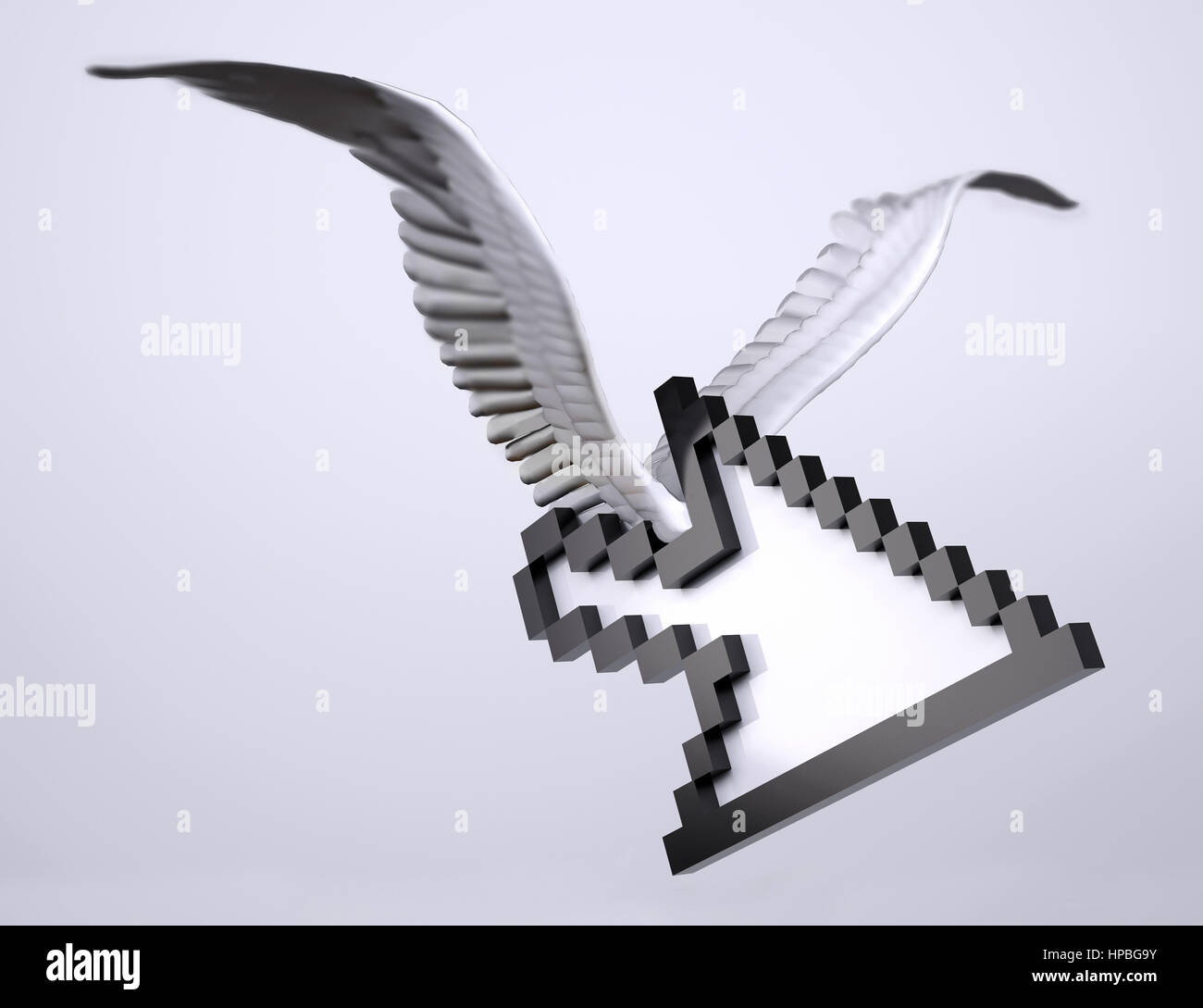 arrow pointer symbol with bird wings, 3d illustration Stock Photo - Alamy