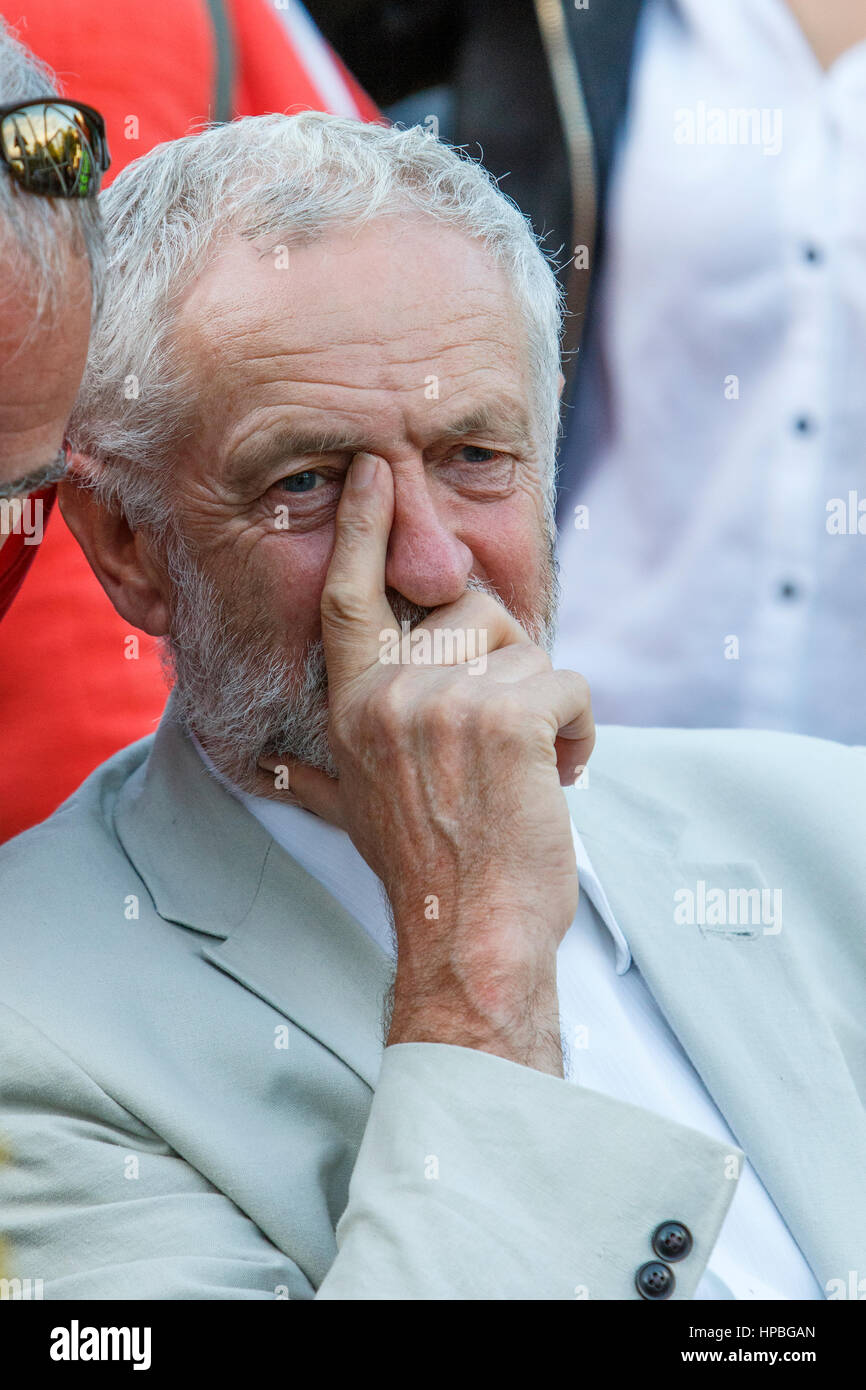 Jeremy Corbyn MP and Labour leader is pictured as he waits to speak to ...