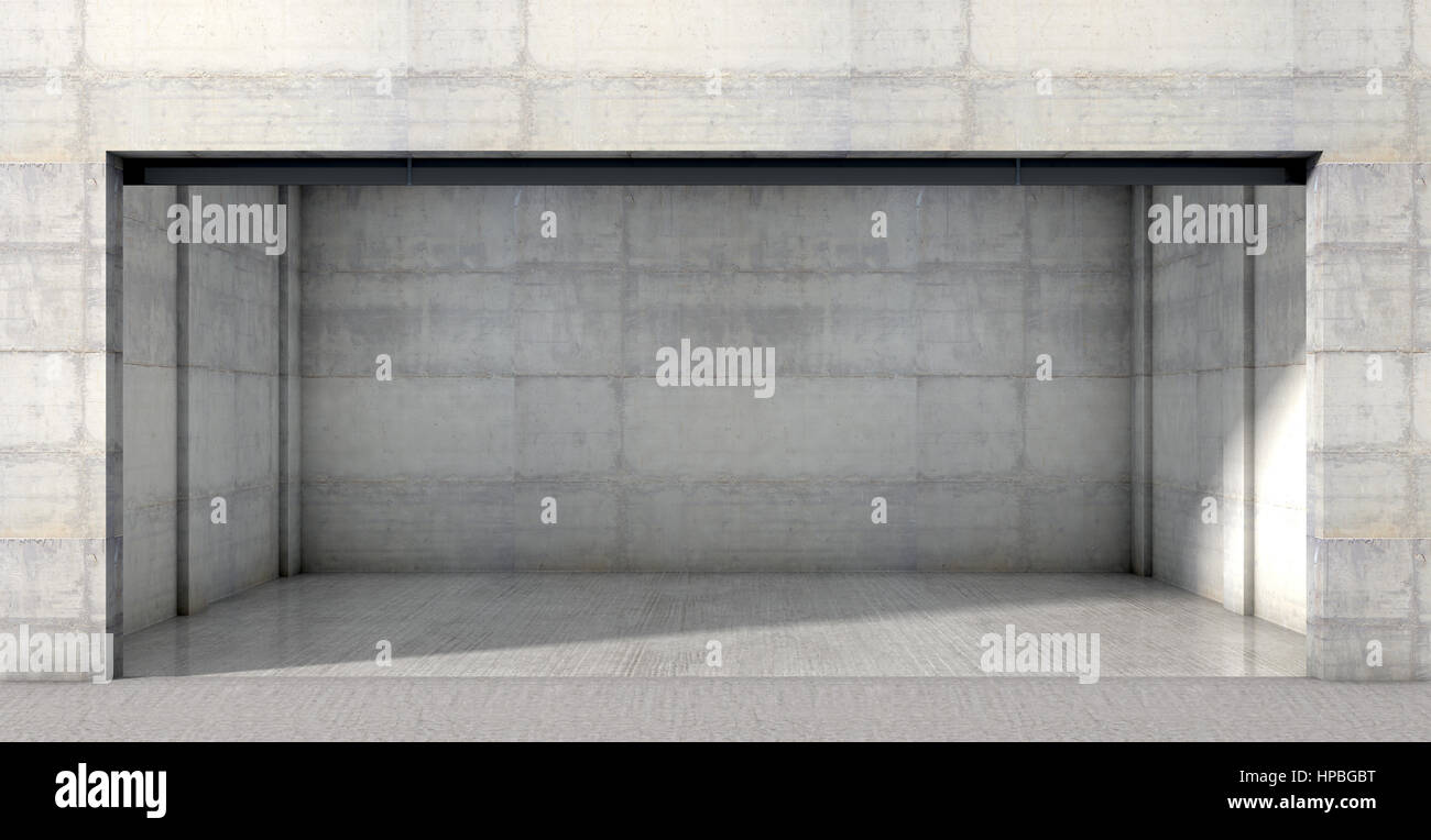 A look inside the interior of an empty double garage made out of ...