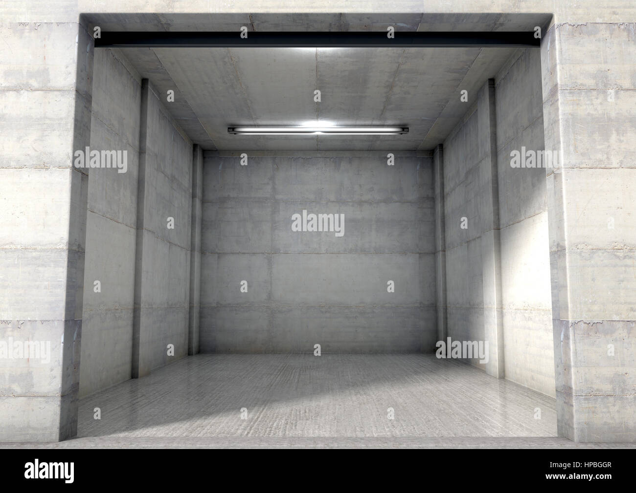 A look inside the interior of an empty single garage made out of ...