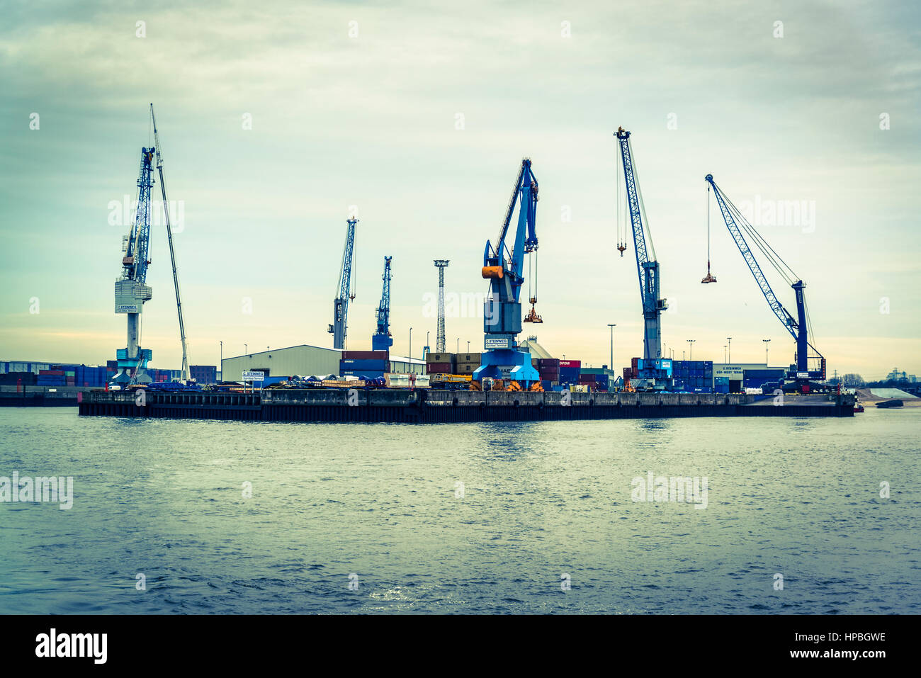 Hamburg harbour and shipyard on the Elbe river, Hamburg, Germany Stock ...