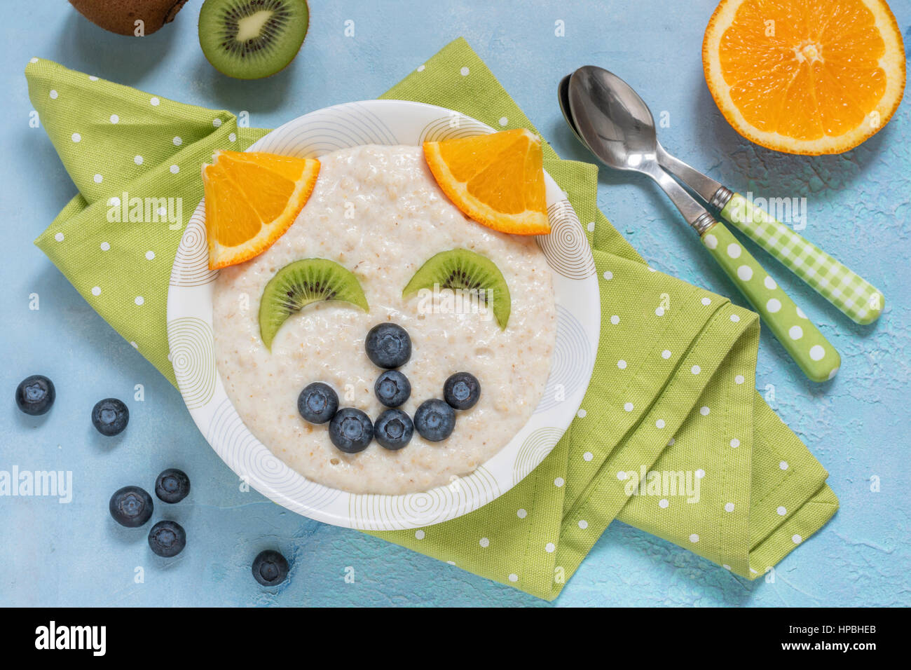 Cat kitten porridge oatmeal breakfast , funny food for kids Stock Photo ...