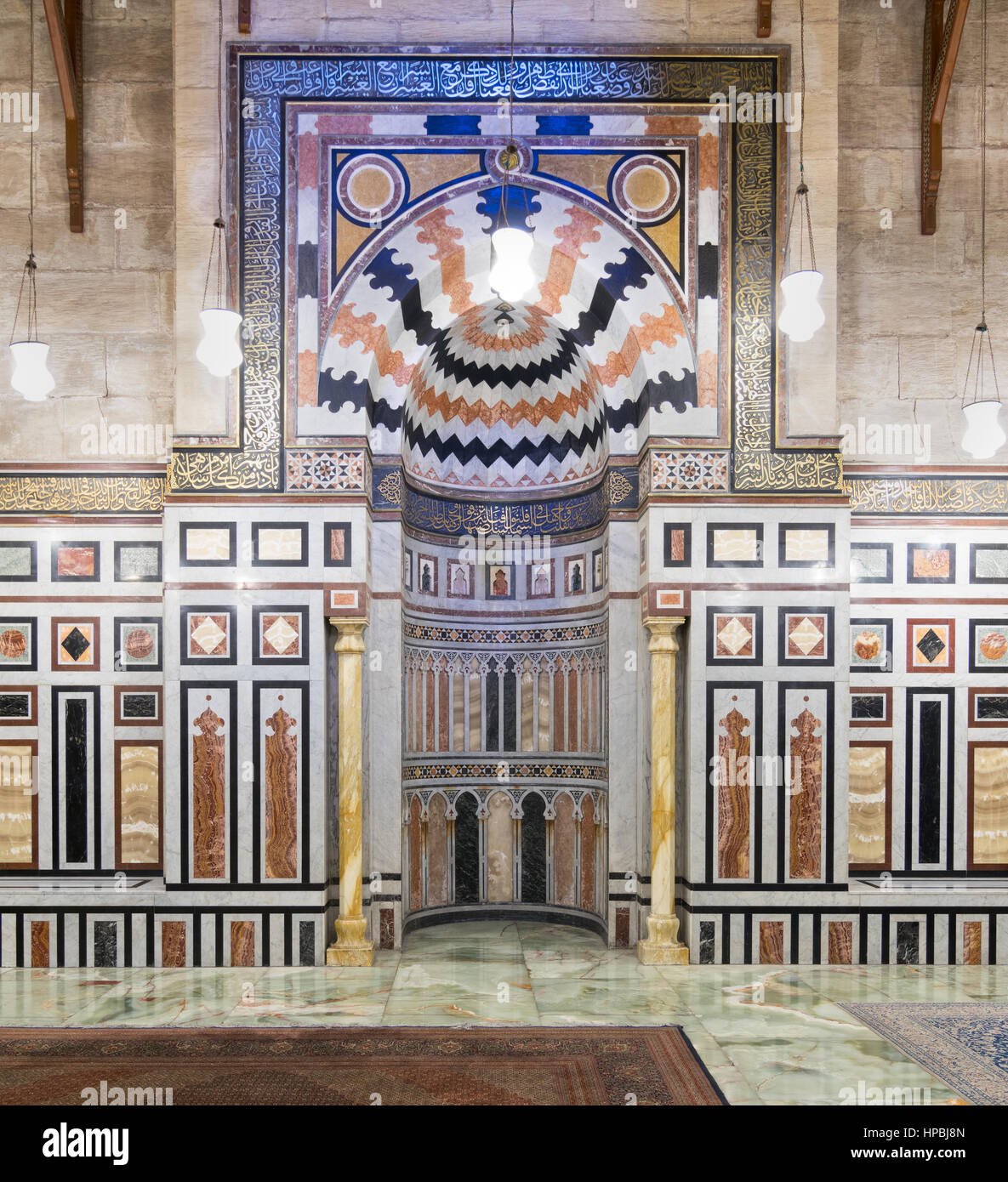 Cairo, Egypt - February 18, 2017: Mihrab at the tomb of the Reza Shah ...
