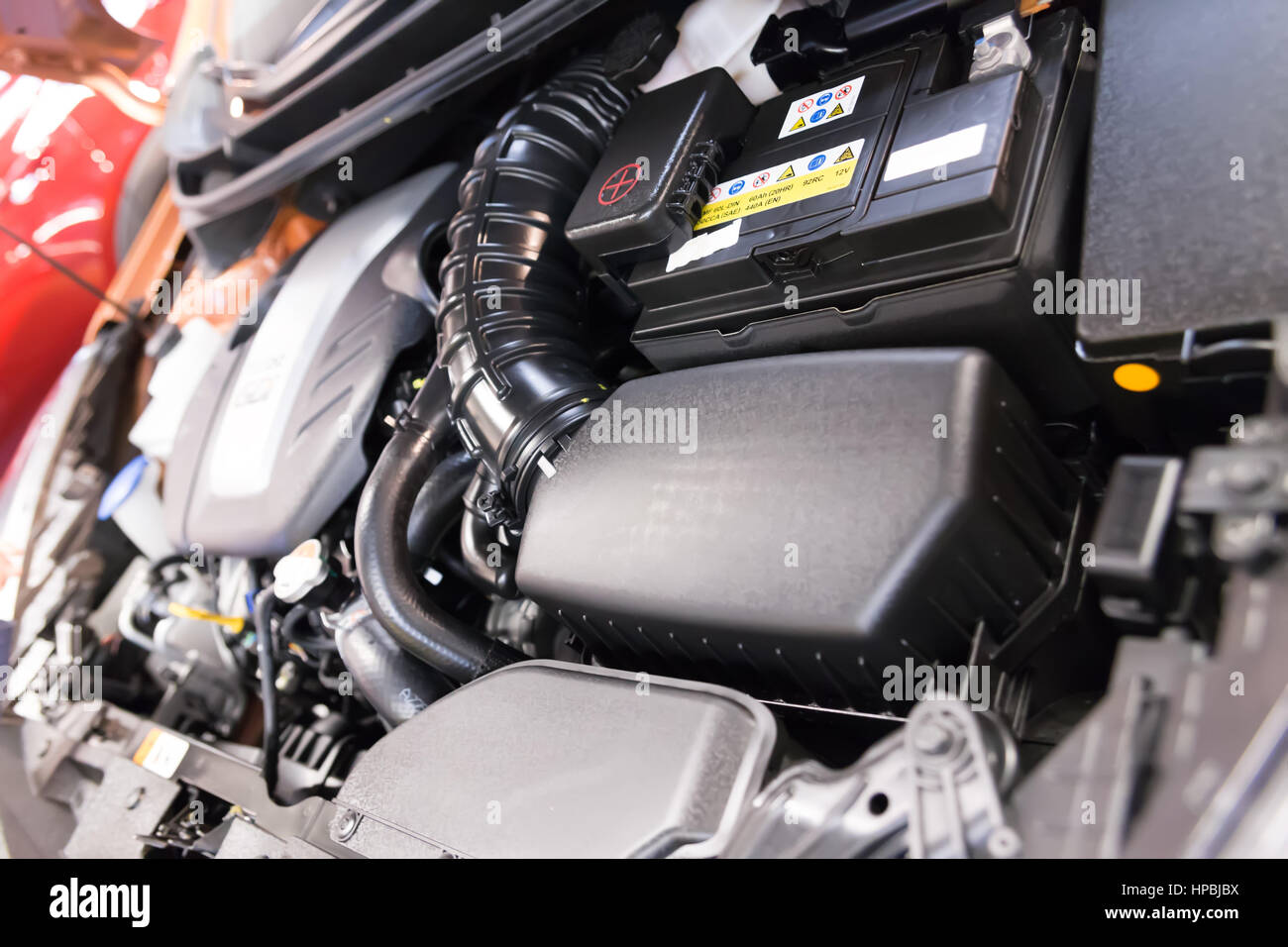 Close up open details of new car engine Stock Photo - Alamy