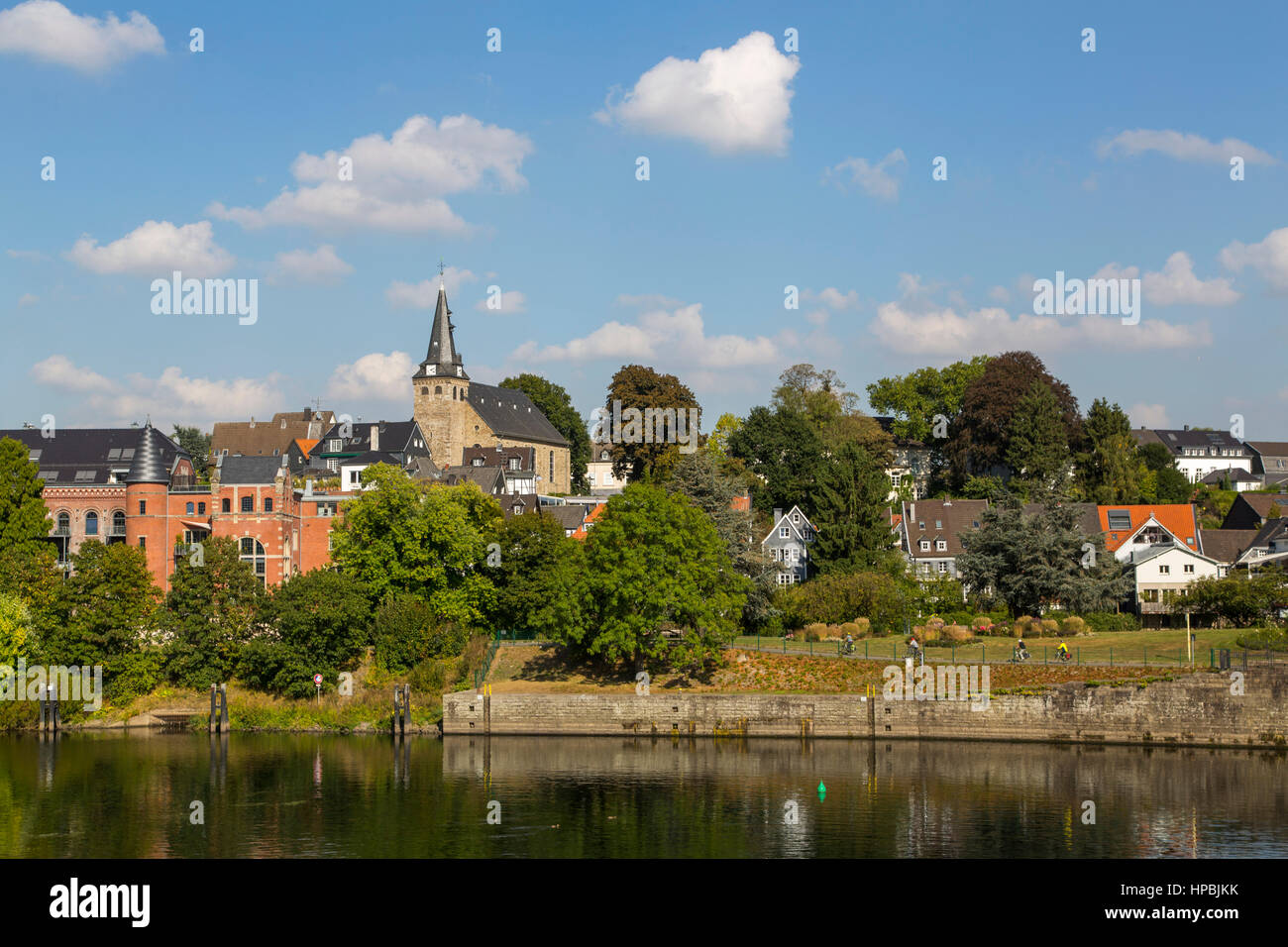 Essen-Kettwig, old town on the Ruhr river with historic market church ...
