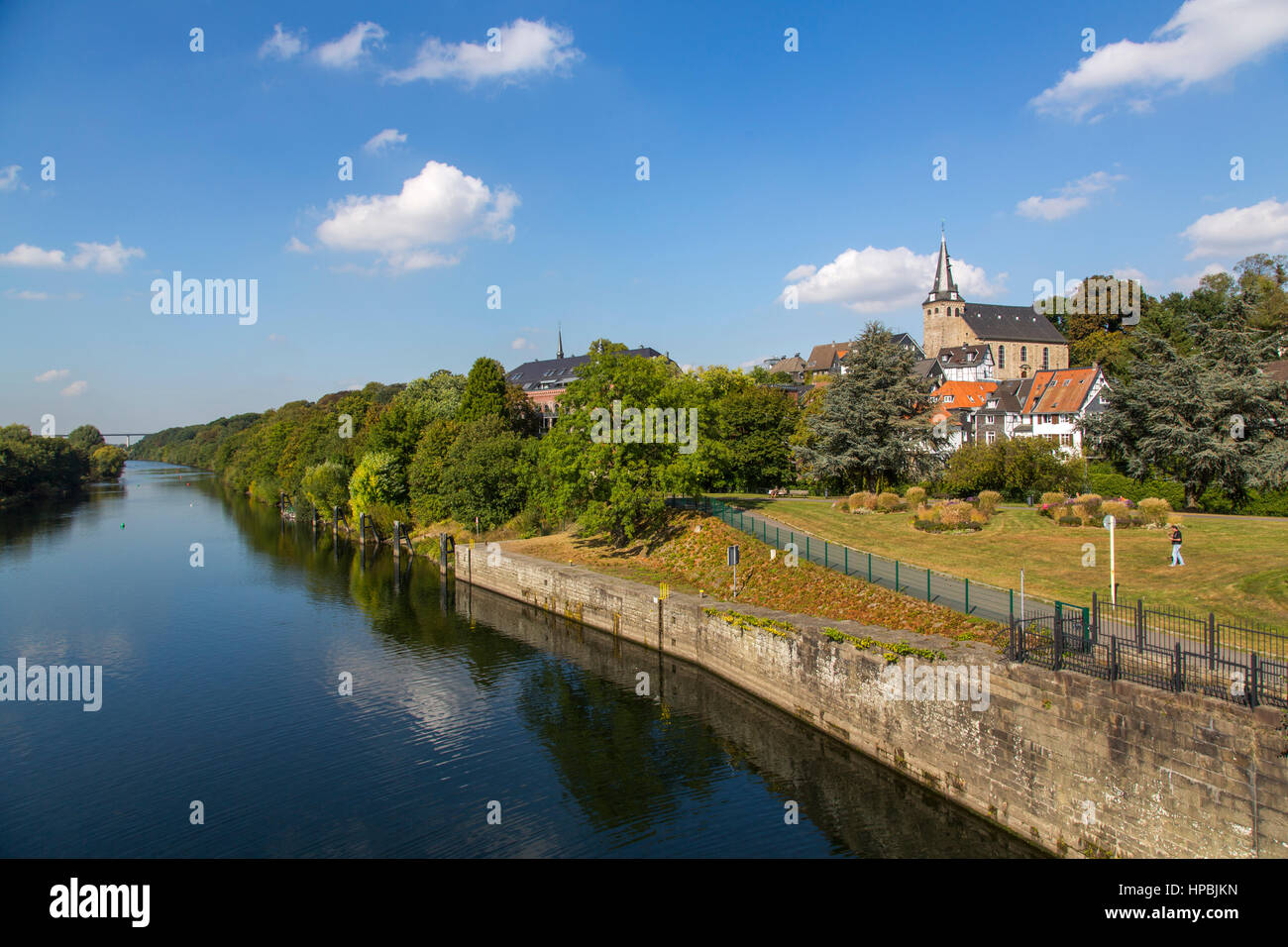 Essen-Kettwig, old town on the Ruhr river with historic market church ...