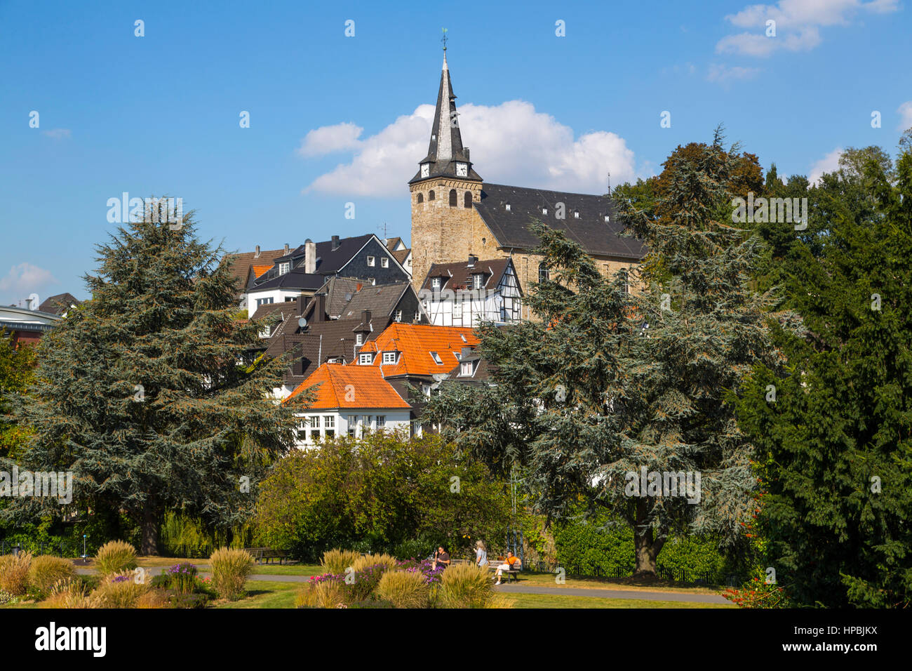 Essen-Kettwig, old town on the Ruhr river with historic market church ...