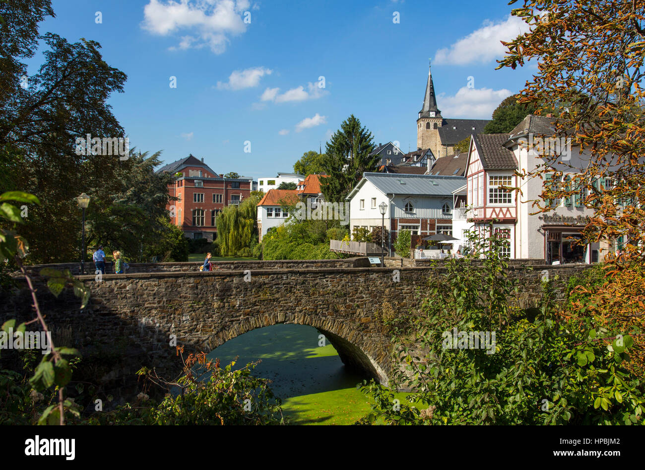 Essen-Kettwig, old town on the Ruhr river with historic market church ...