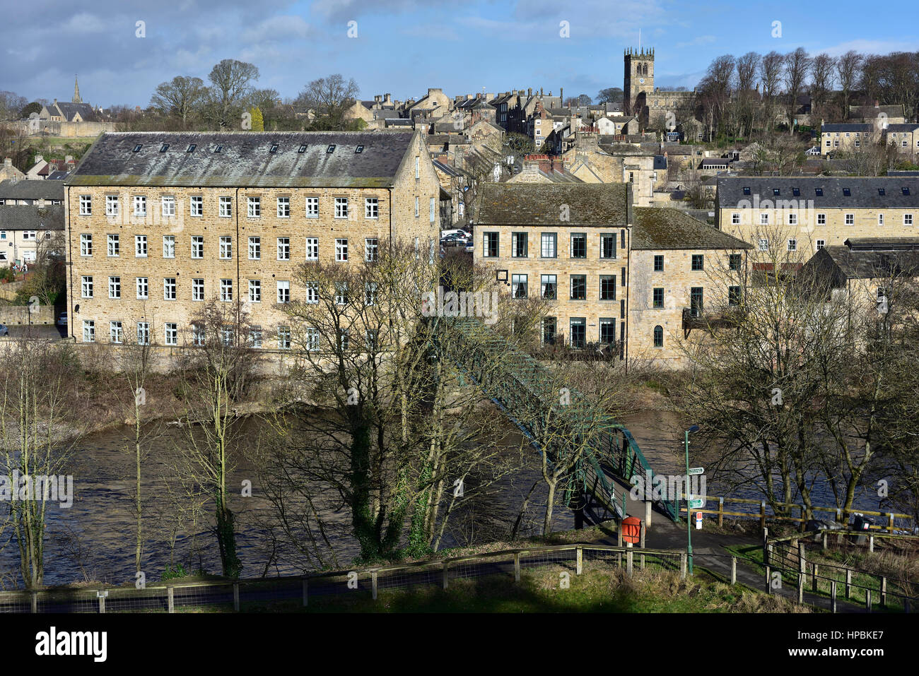 Looking over central Barnard Castle, County Durham, from above the ...