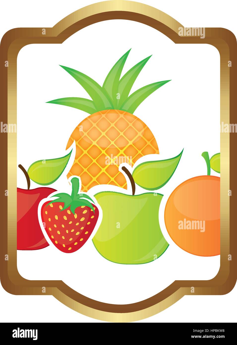 colorful silhouette rectangle heraldic border with still life fruits ...