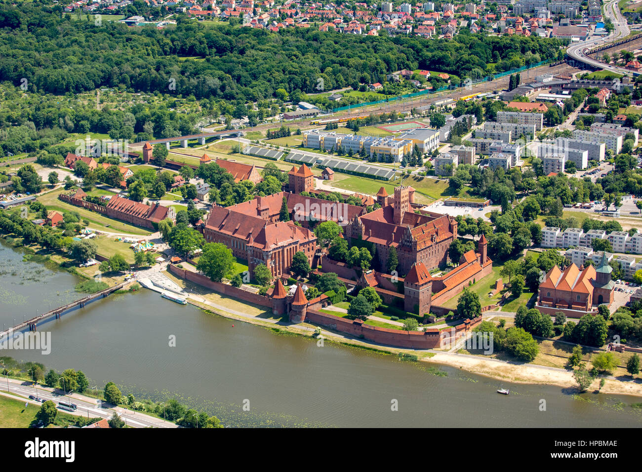 Malbork castle plant, brick gothic, Nogat River, Malbork city, seat of ...