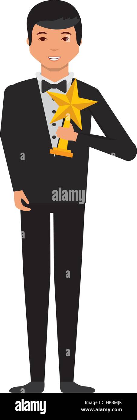 elegant man with trophy winner vector illustration design Stock Vector ...