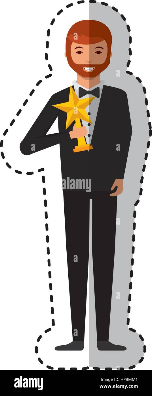 elegant man with trophy winner vector illustration design Stock Vector ...