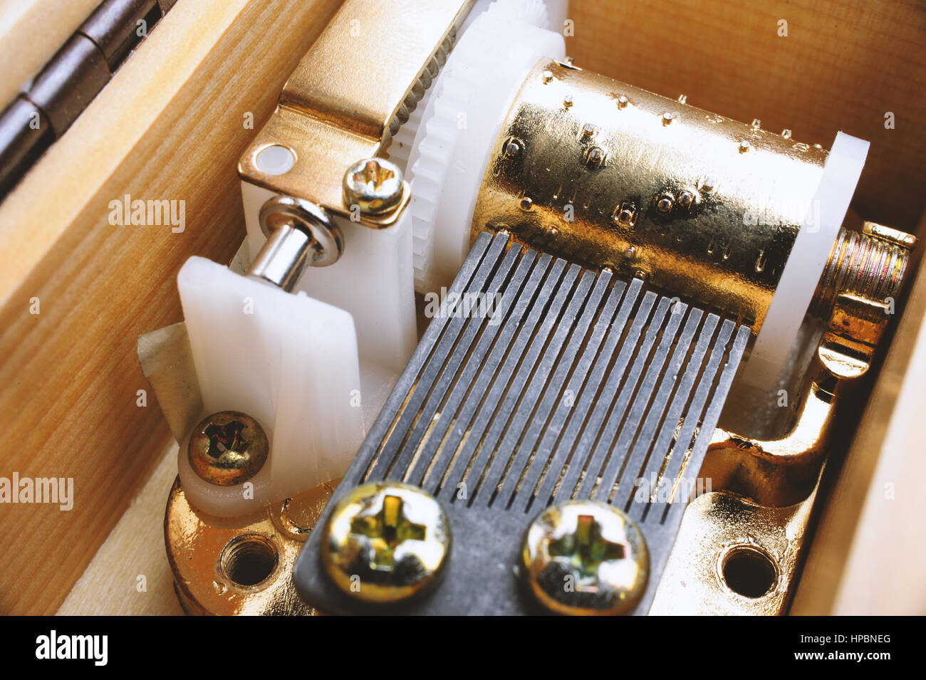 closeup mechanism of classic music box, abstract music box Stock Photo ...