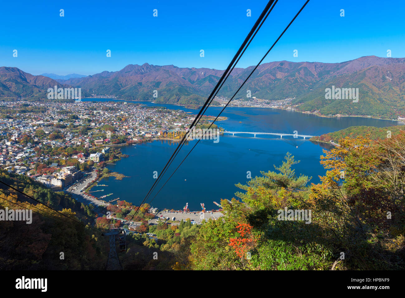 view of Lake Kawaguchi from Ropeway, located in Fujikawaguchiko ...