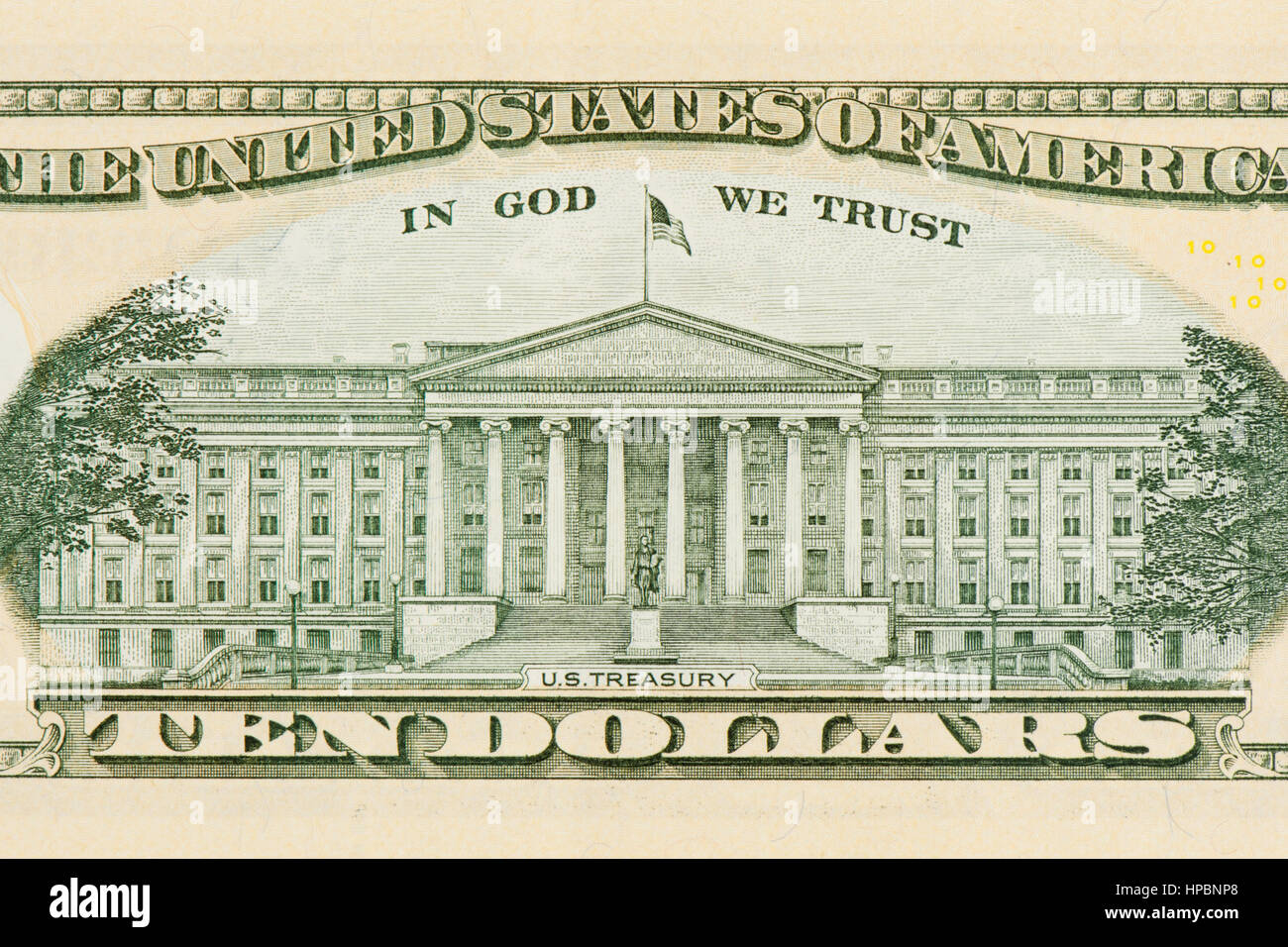 closeup back side of US $100 with U.S.Treasury Stock Photo - Alamy