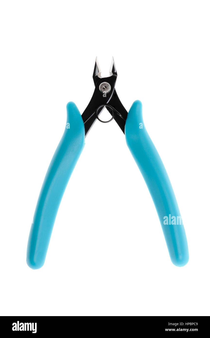 closeup blue plastic nippers on white background Stock Photo - Alamy