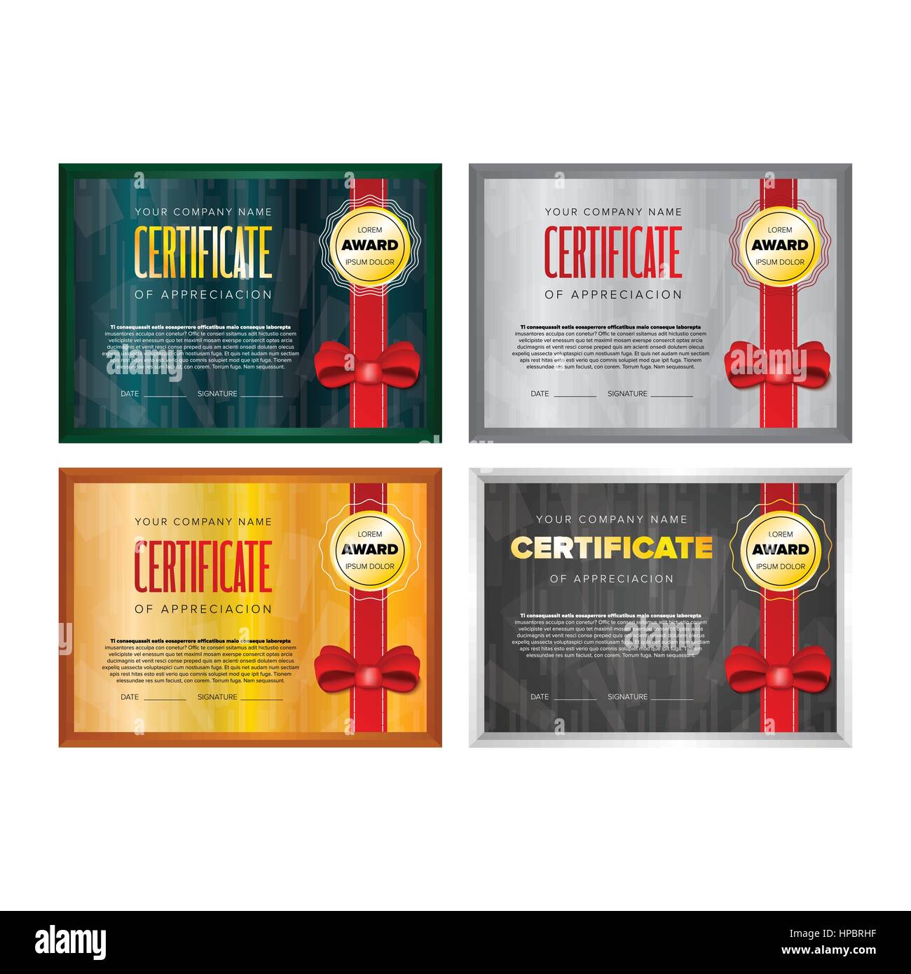 Certificate design set with red ribbons and bows Stock Vector Image ...