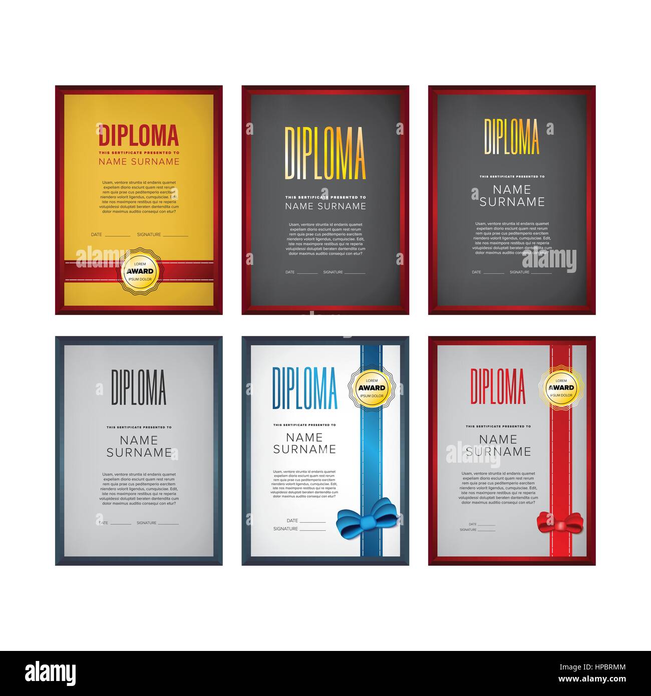 Diploma, certificate design template set with seal and ribbon Stock ...